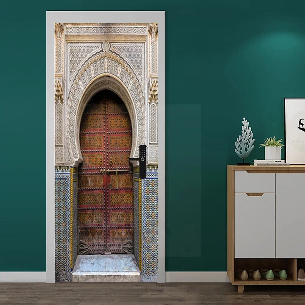 3D Door sticker Art Arch renovation poster Mecca Muslim Mosque Cabinet ...