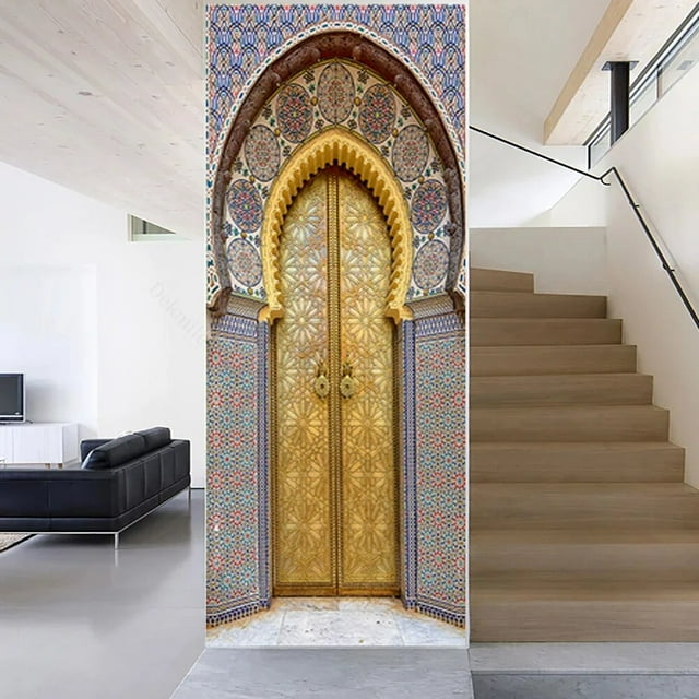 3D Door sticker Art Arch renovation poster Mecca Muslim Mosque Cabinet ...