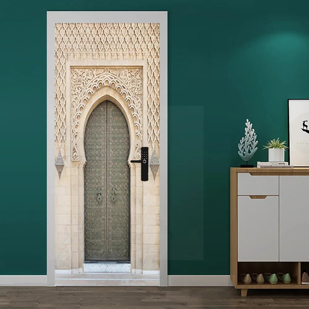 3D Door sticker Art Arch renovation poster Mecca Muslim Mosque Cabinet ...