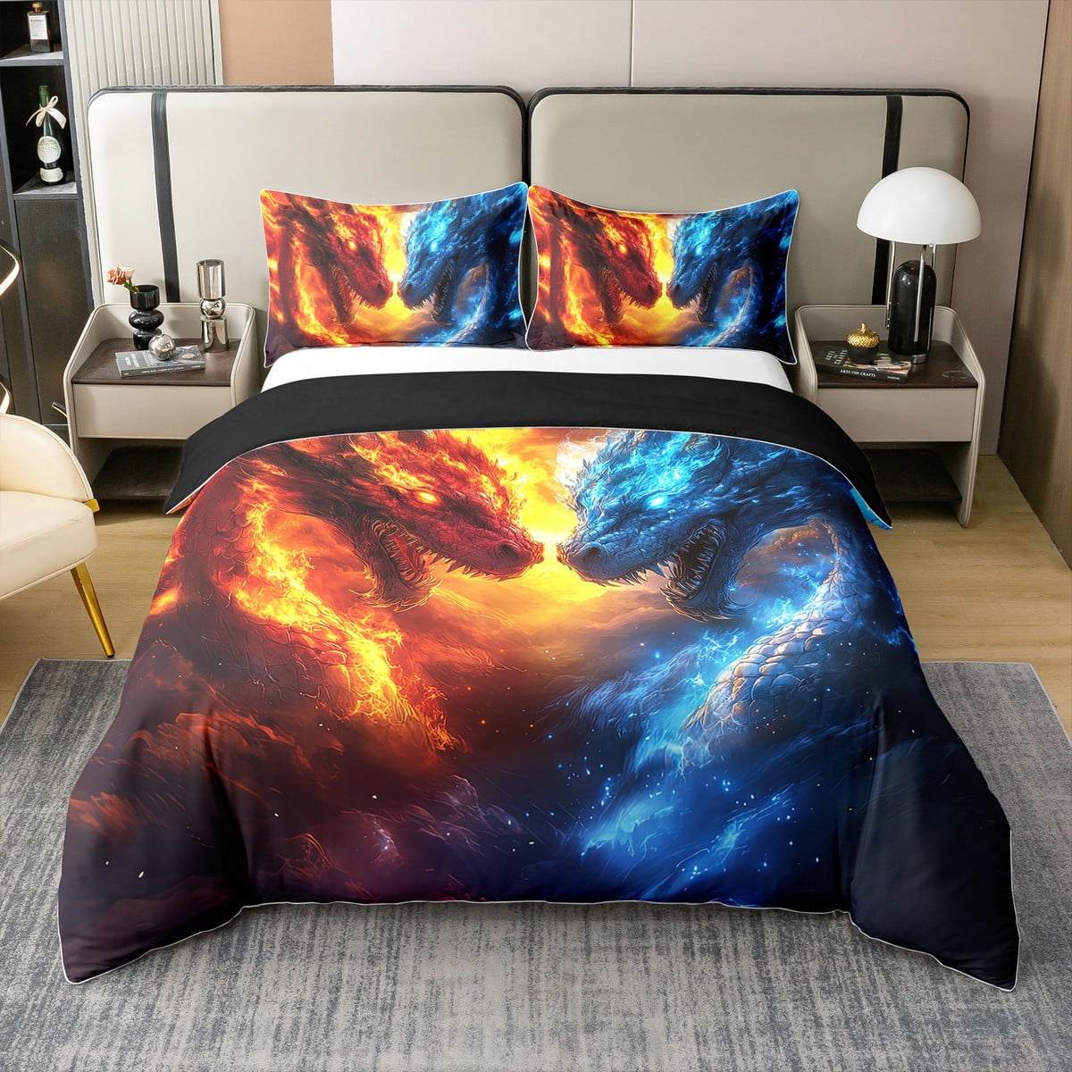 3D Dragon 100% Cotton Duvet Cover Twin for Boys Girls,Water and Fire ...