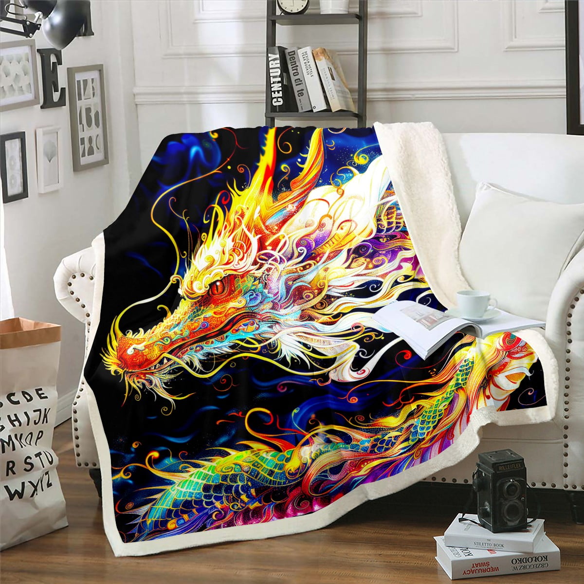 3D Dragon 60"x80" Throw Blanket,Watercolor Dragon Scale Fleece Blanket ...