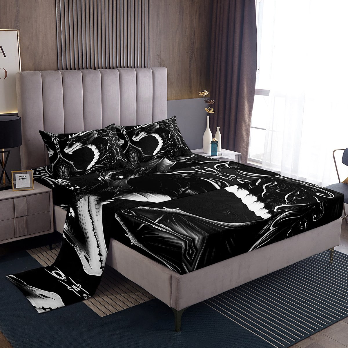 3D Dragon Bed Sheets Set Full Vintage Gothic Sheet Set,White Black ...