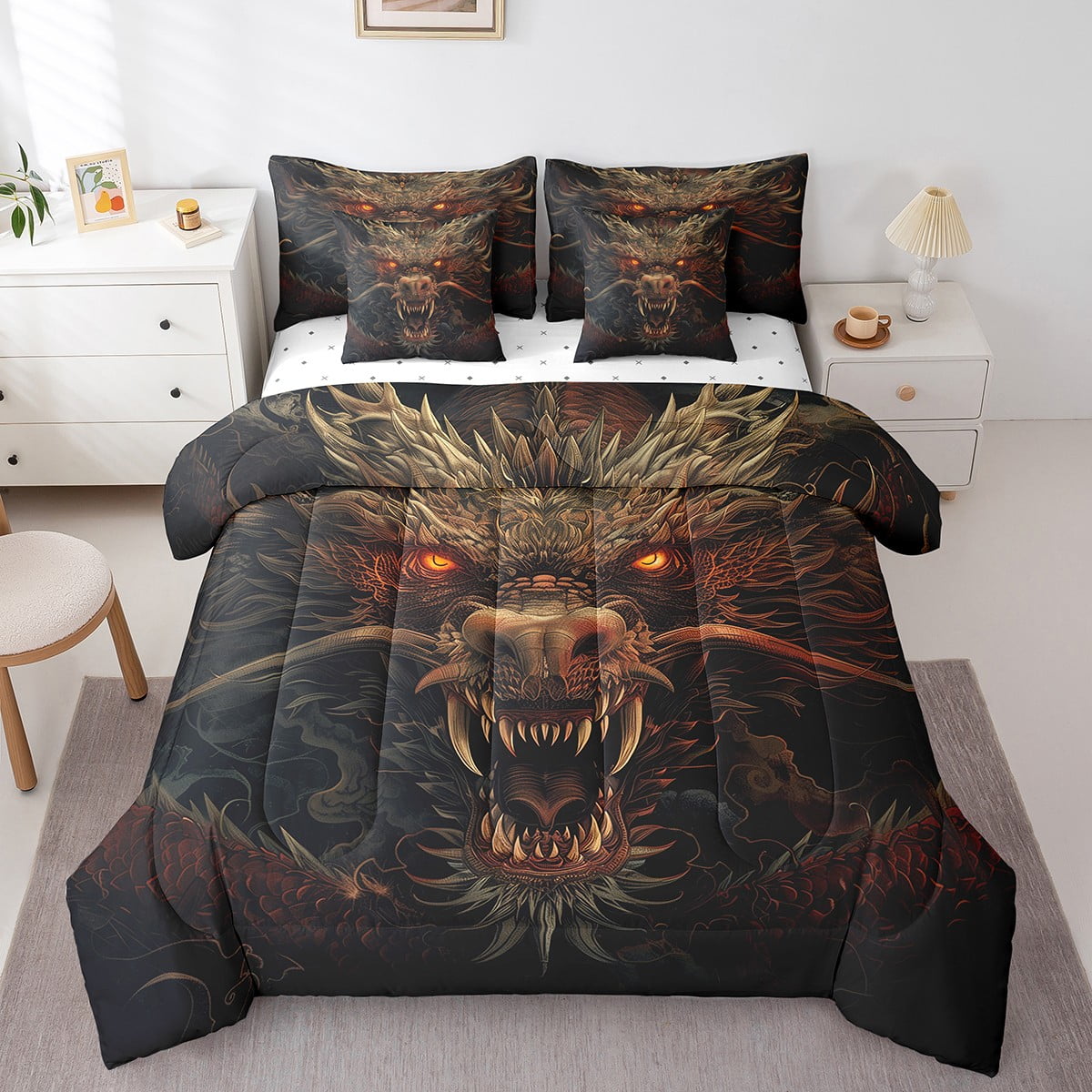 3D Dragon Bedding Set 7 Pieces For Kids Boys Girls Dragon Printed ...
