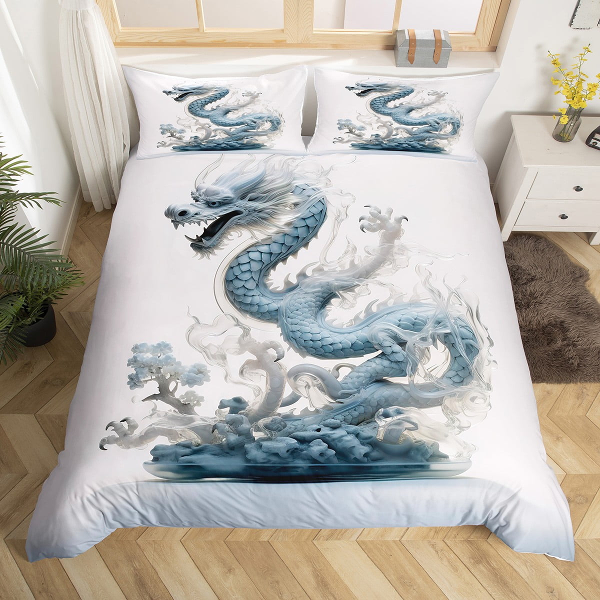3D Dragon Bedding Set Blue Dragon Comforter Cover Gifts for Dragon ...