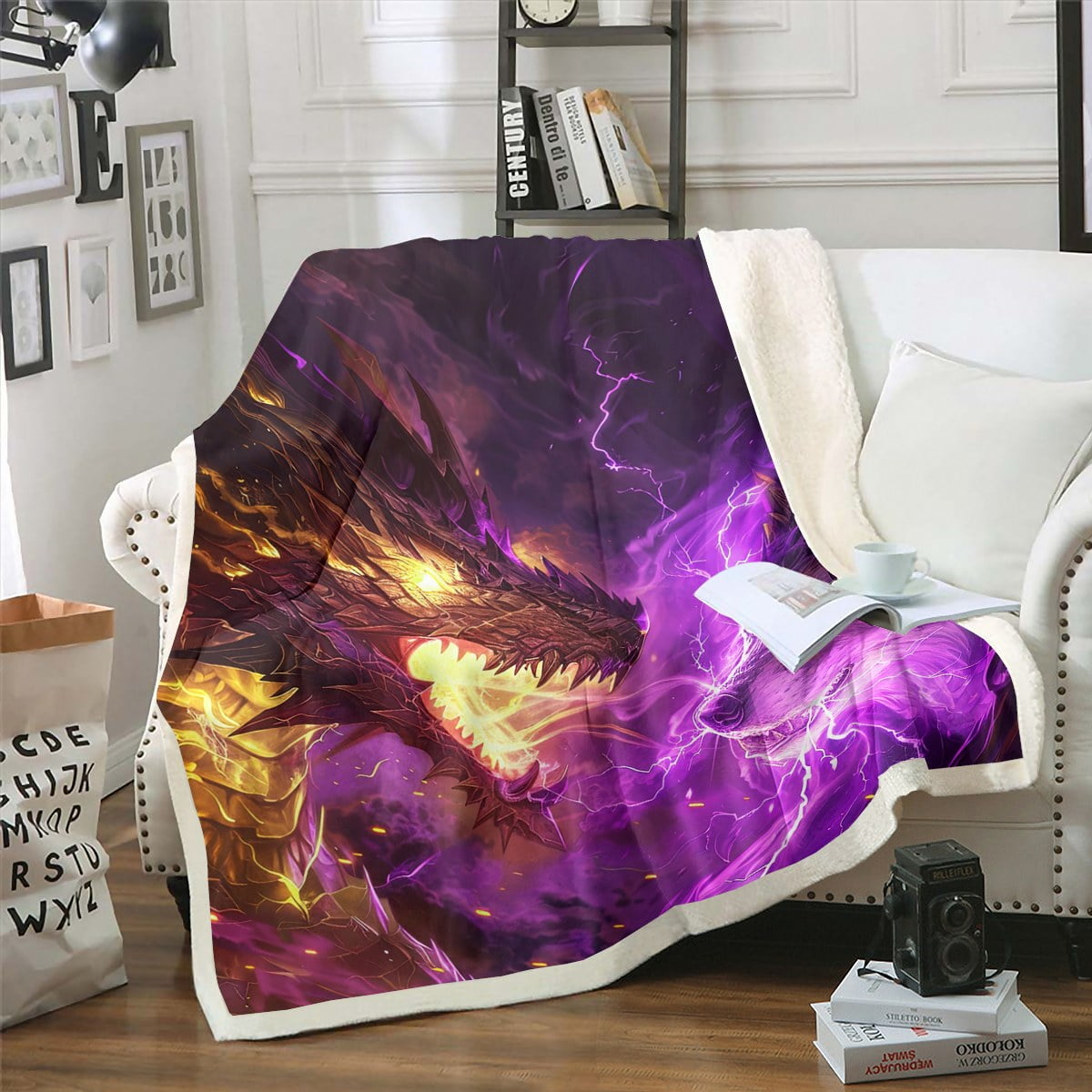 3D Dragon Blanket 40"x50" Wild Wolf Throw Blanket,Vintage Gothic Fleece ...