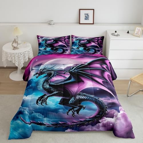 3D Dragon Comforter Set Queen Size 3 Pcs,Western Animal Mystic Black ...