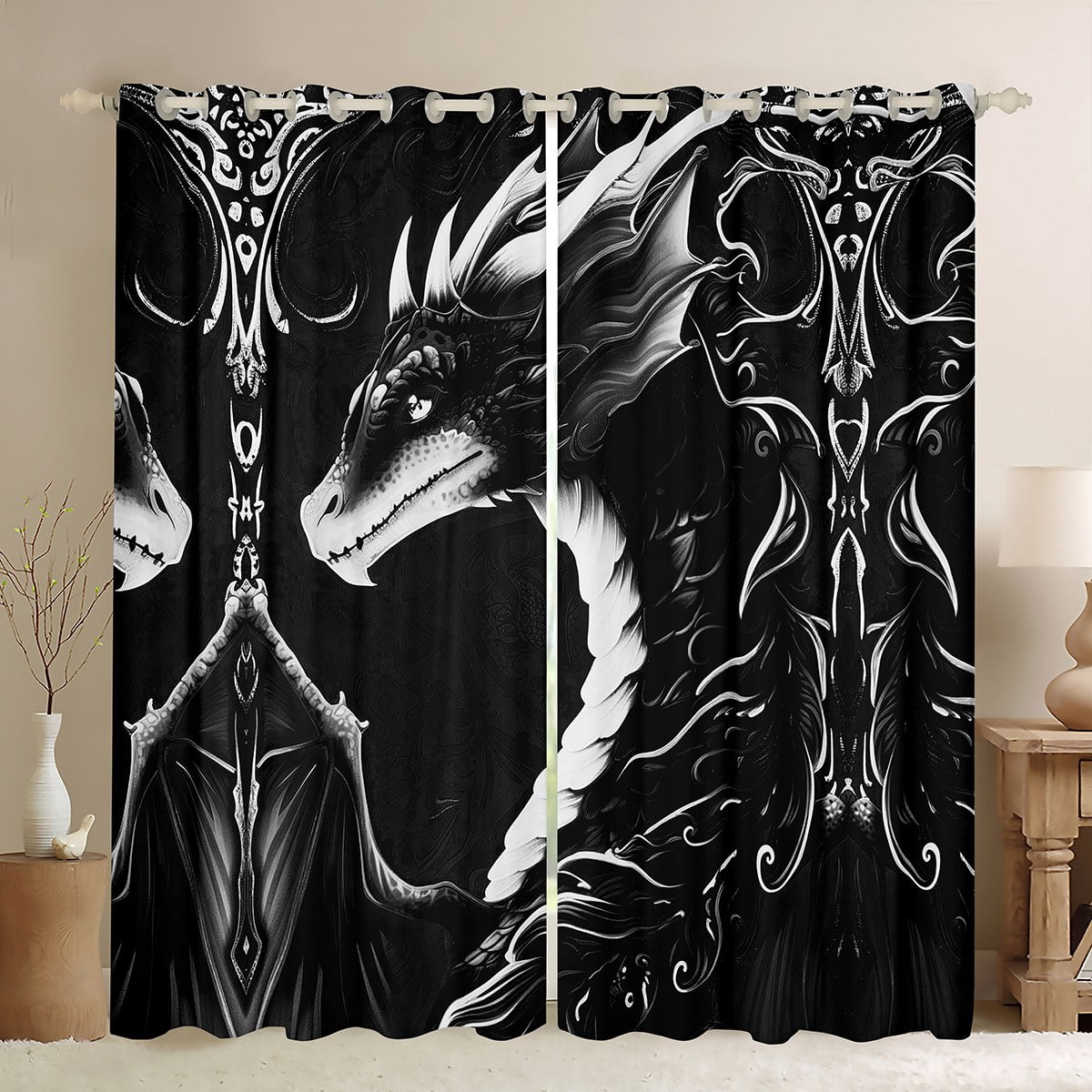 3D Dragon Curtains 2 Panels 42"Wx90"L Vintage Gothic Curtains & Drapes ...