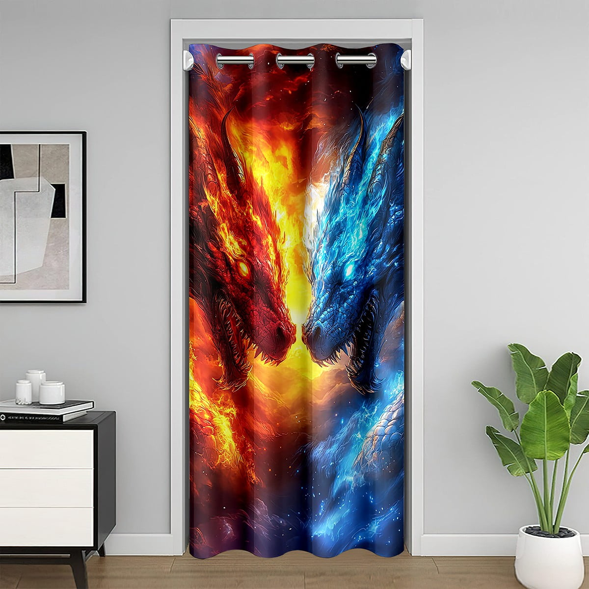 3D Dragon Door Curtain For Doorway Privacy,Water and Fire Dragon ...