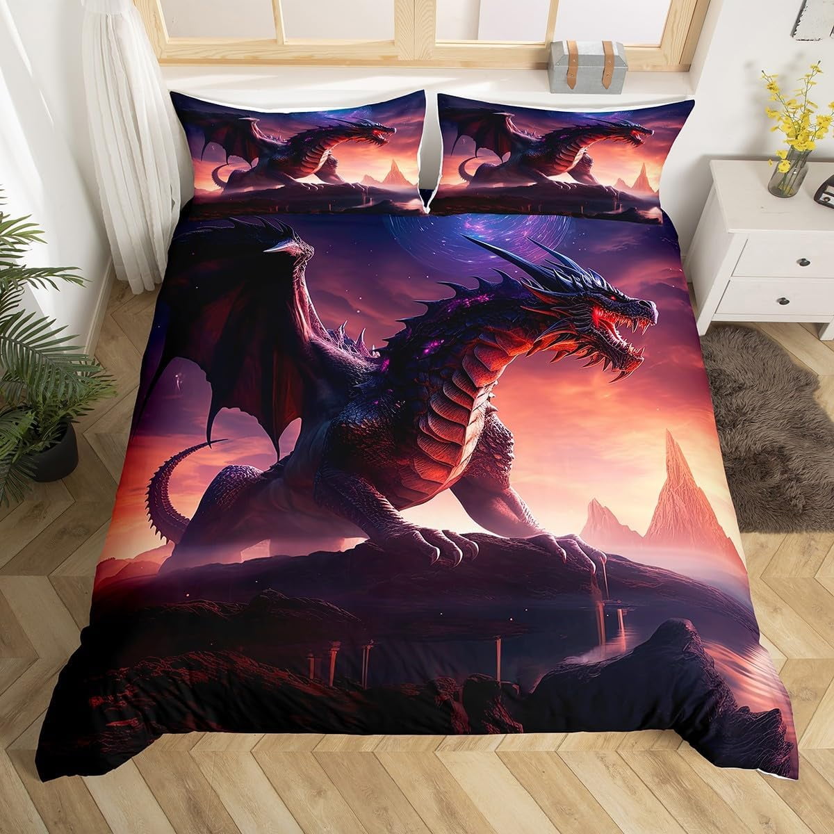 3D Dragon Duvet Cover for Girls Boys Kids,Nebula Galaxy Bedding Set ...