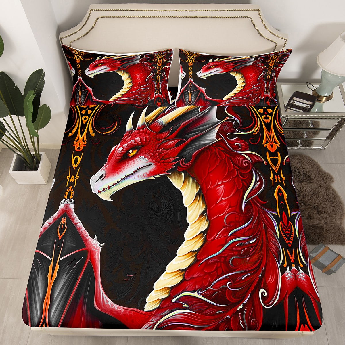 3D Dragon Fitted Sheet Full Vintage Gothic Bed Sheets,Women's Gothic ...