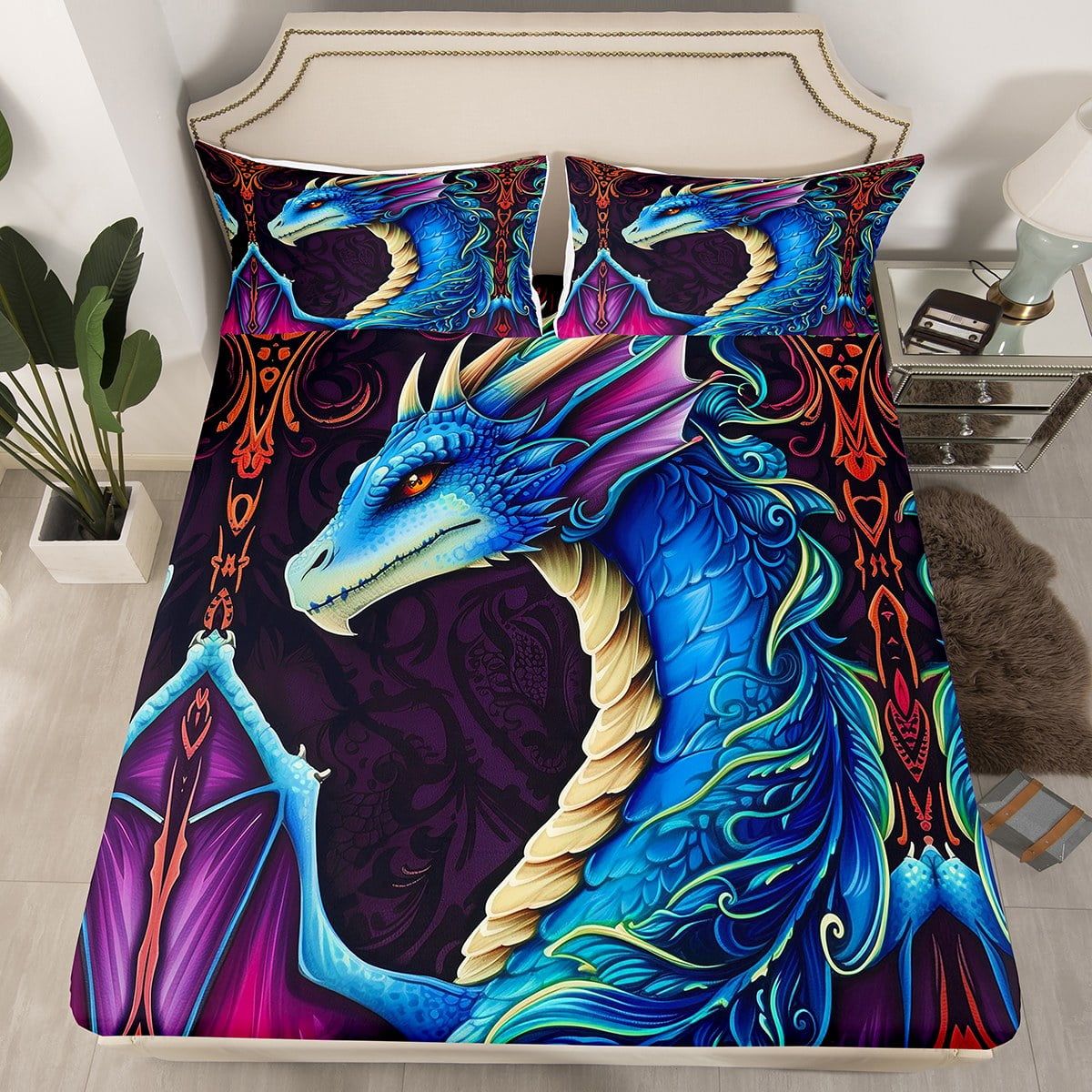3D Dragon Fitted Sheet Queen Vintage Gothic Bed Sheets,Women's Gothic ...