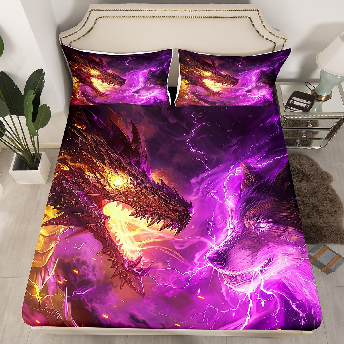 3D Dragon Fitted Sheet Twin Wild Wolf Bed Sheets for Boys,Vintage ...