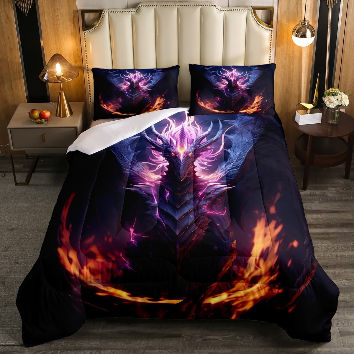 3D Dragon Gifts Bedding Purple Fire Dragon Bed Comforter Room Decor ...