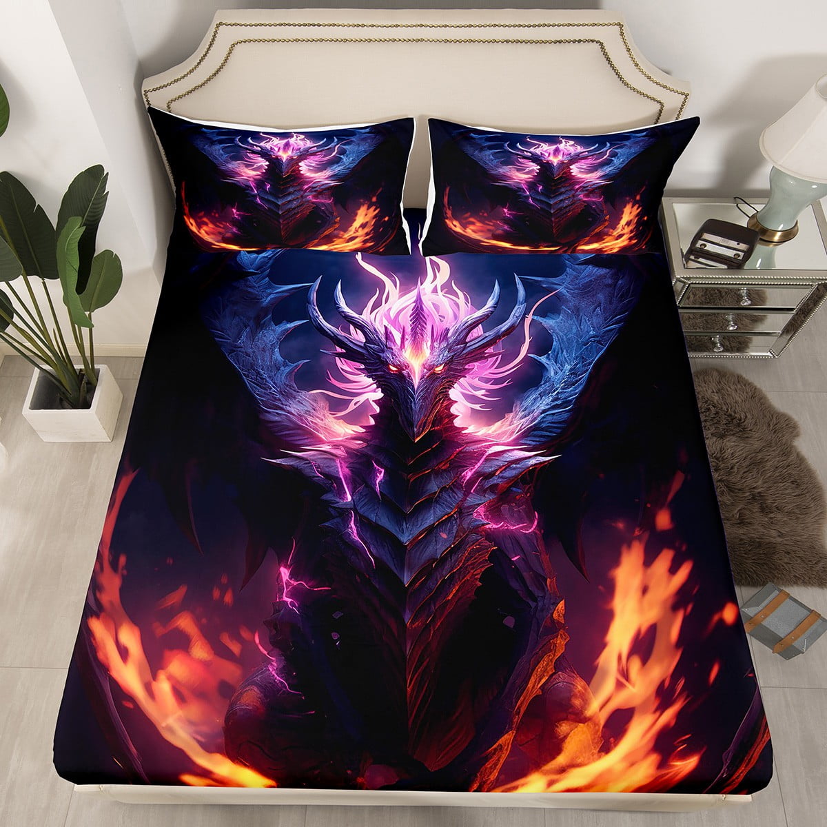 3D Dragon Lovers Bedding Set Purple Fire Dragon Bed Sheets for Kids ...