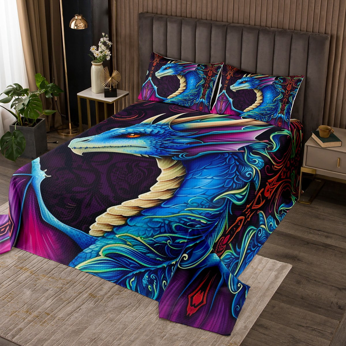 3D Dragon Quilt Set Twin Vintage Gothic Bedspread Set,Women's Gothic ...