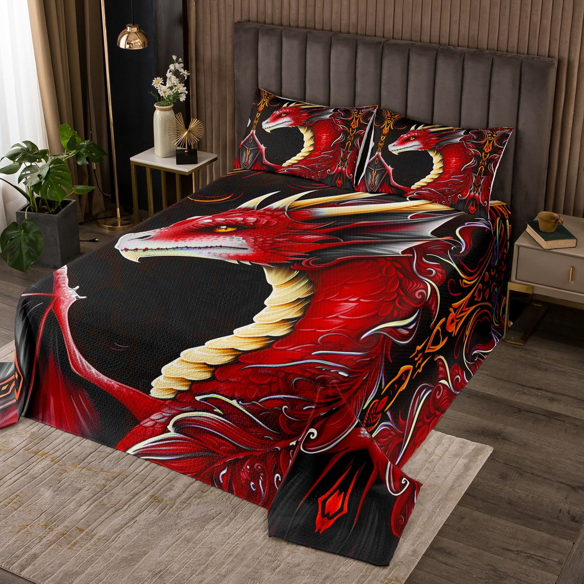 3D Dragon Quilt Set Twin Vintage Gothic Bedspread Set,Women's Gothic ...