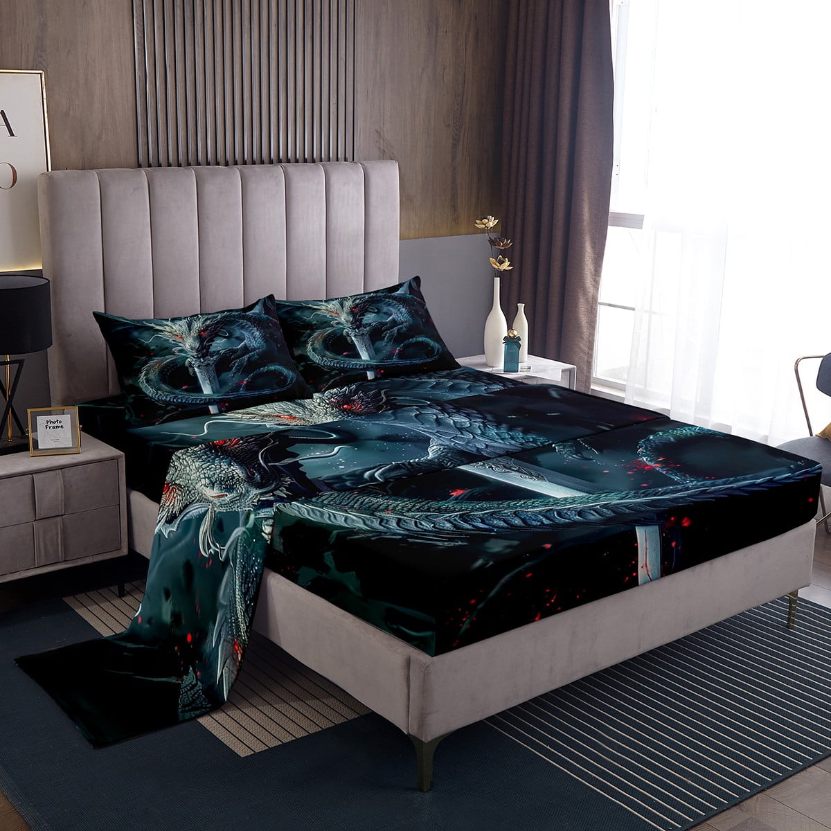 3D Dragon Sheets Sword Dragon Bed Sheets Set Full,Cool Animal Fire ...
