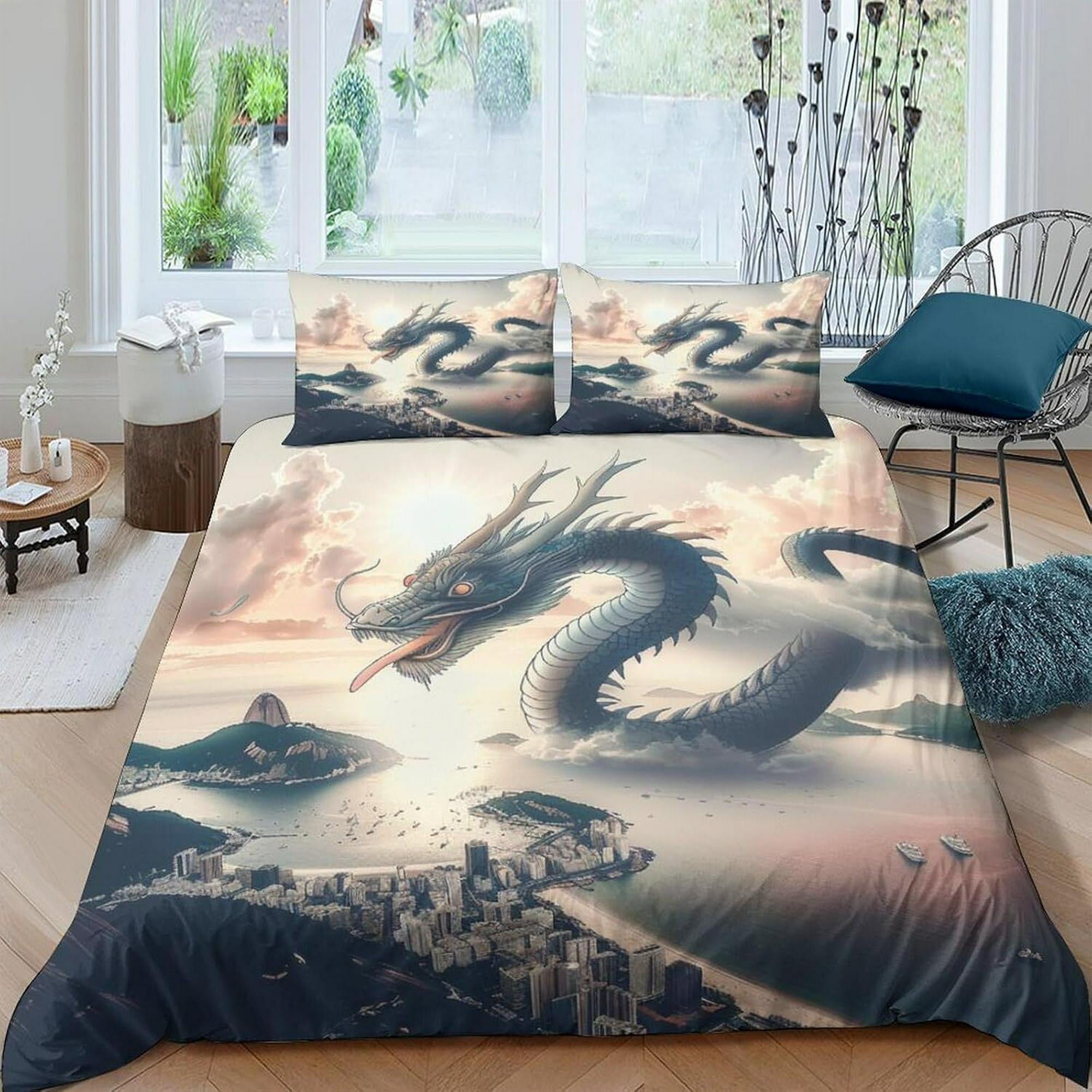 3D Dragon-Themed Bedding Set with Cloud Duvet Cover - Fantasy Comfort ...