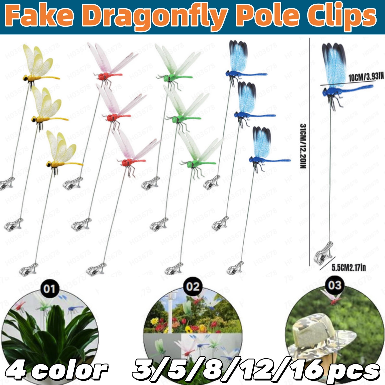 3D Dragonfly Clips Bug Repellent, Garden Stakes Decor, Realistic Hat ...