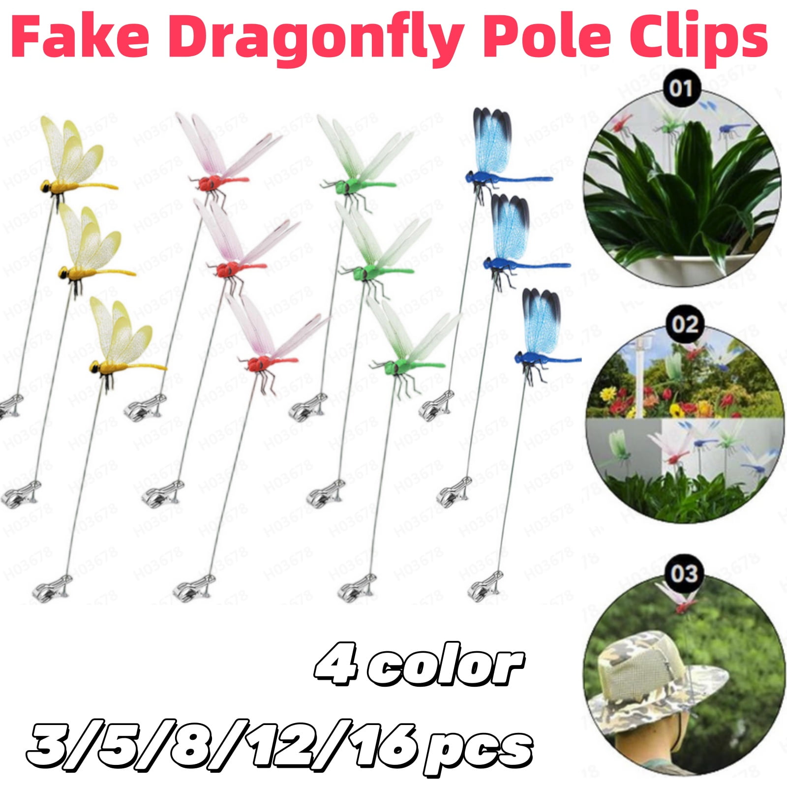 3D Dragonfly Clips, Outdoor Garden Stakes, Bug Repellent Hat Clip ...