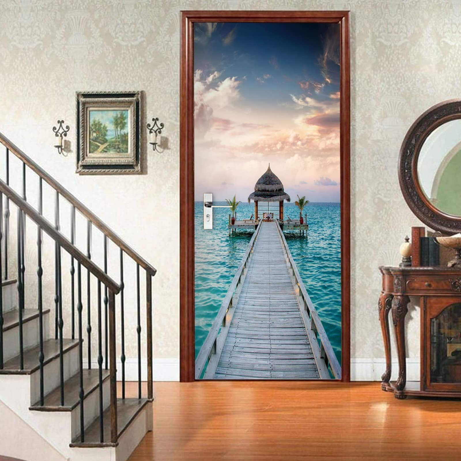 3D Drawbridge Door Stickers Peel and Stick Removable Door Wallpaper ...