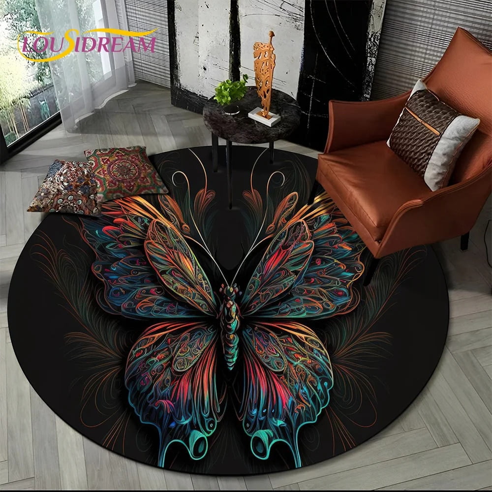 3D Dream Butterfly Flower Cartoon Round Carpet Rug for Living Room ...