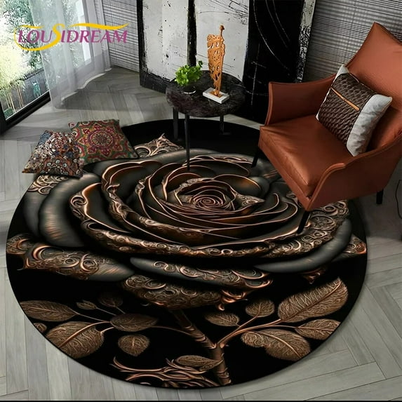 3D Dream Flower Rose Daisy Nordic Round Carpet Rug for Living Room ...