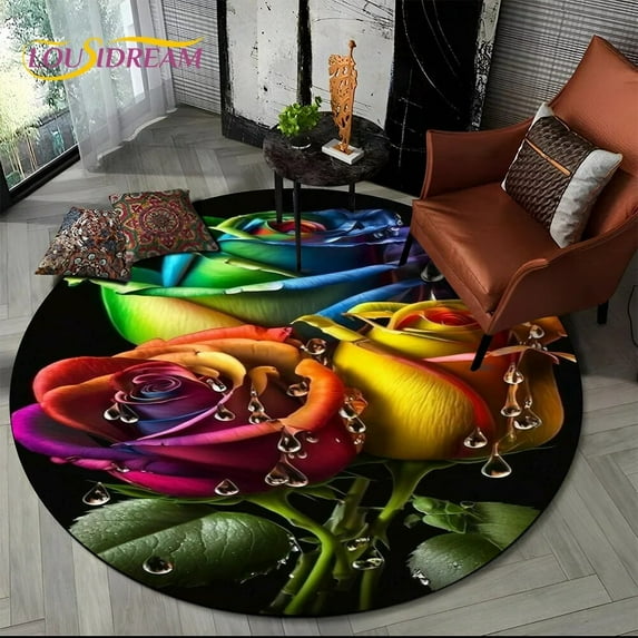 3D Dream Flower Rose Daisy Nordic Round Carpet Rug for Living Room ...