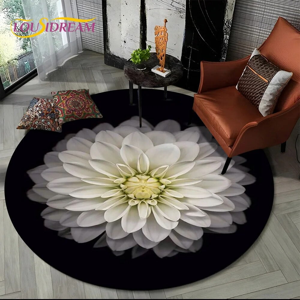 3D Dream Flower Rose Daisy Nordic Round Carpet Rug for Living Room ...