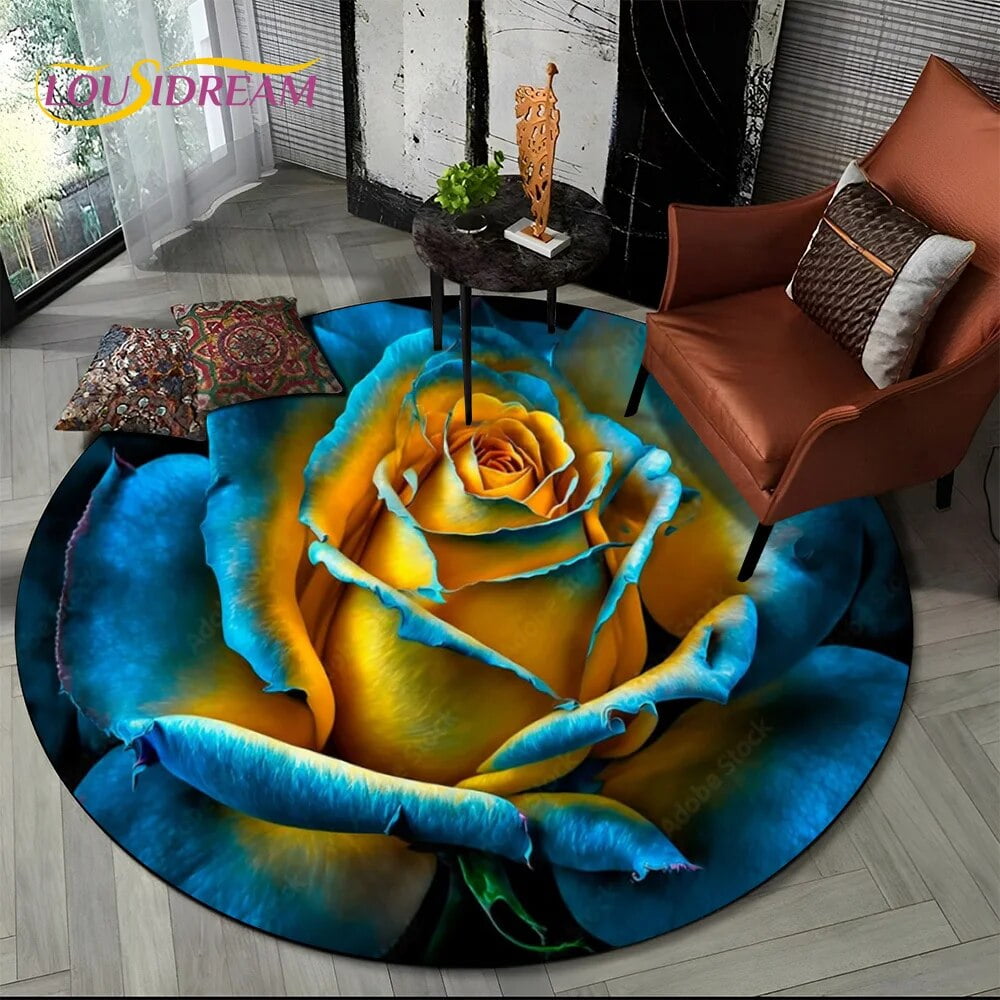 3D Dream Flower Rose Daisy Nordic Round Carpet Rug for Living Room ...