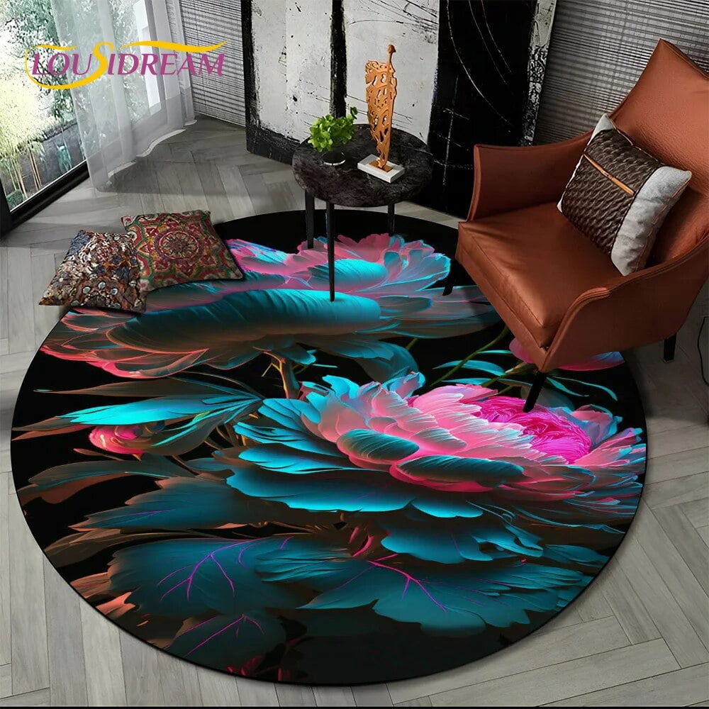 3D Dream Flower Rose Daisy Nordic Round Carpet Rug for Living Room ...