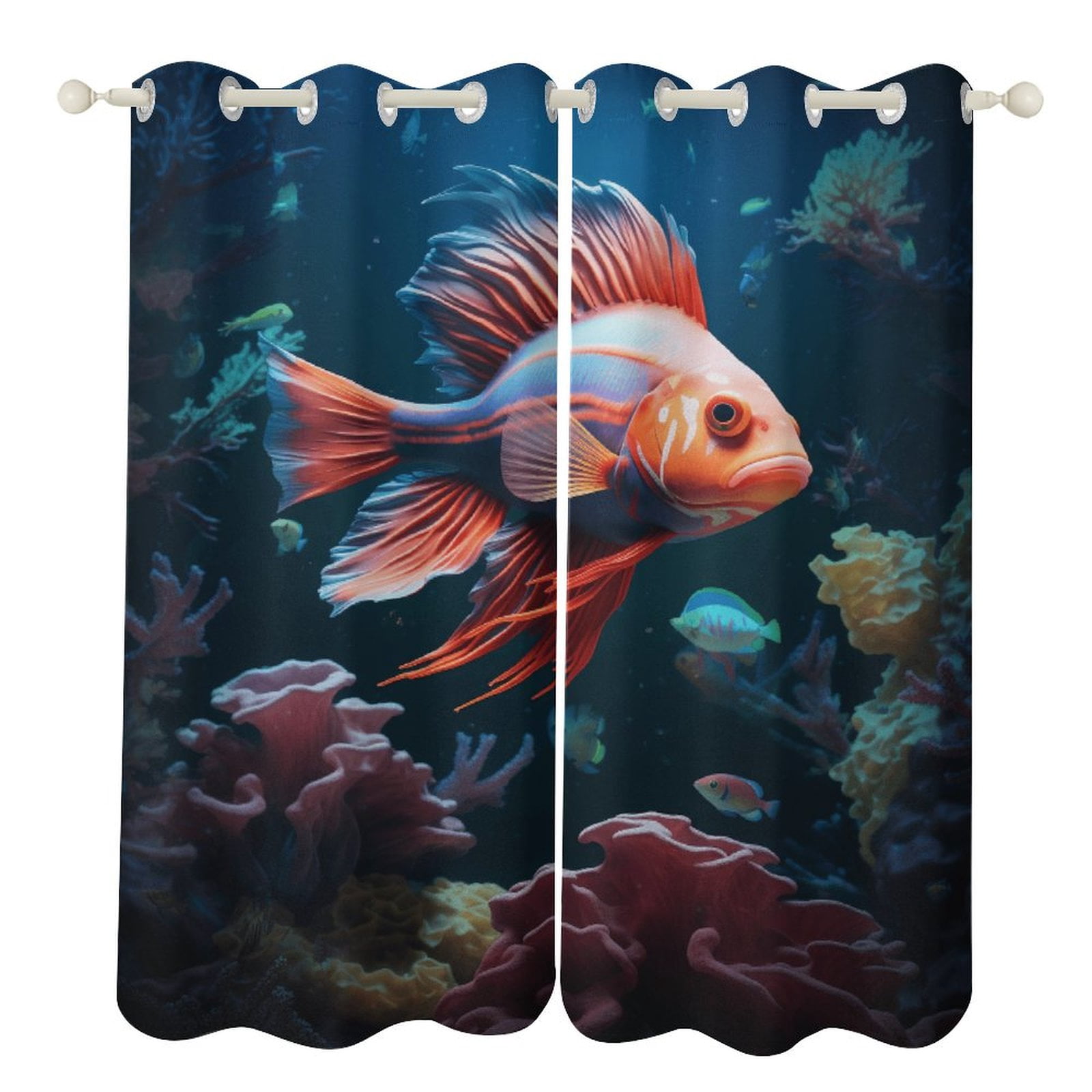 3D Dream Underwater World Fish 2 Panels Curtains for Bedroom Living ...