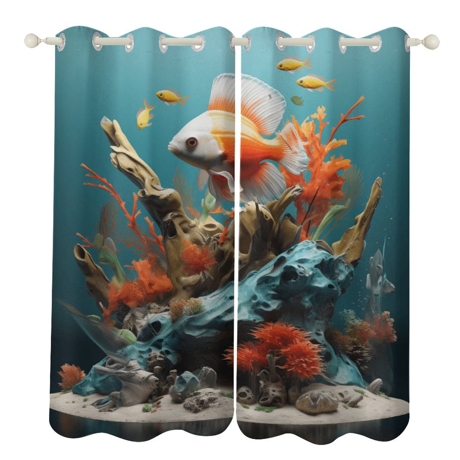 3D Dream Underwater World Fish 2 Panels Curtains for Bedroom Living ...