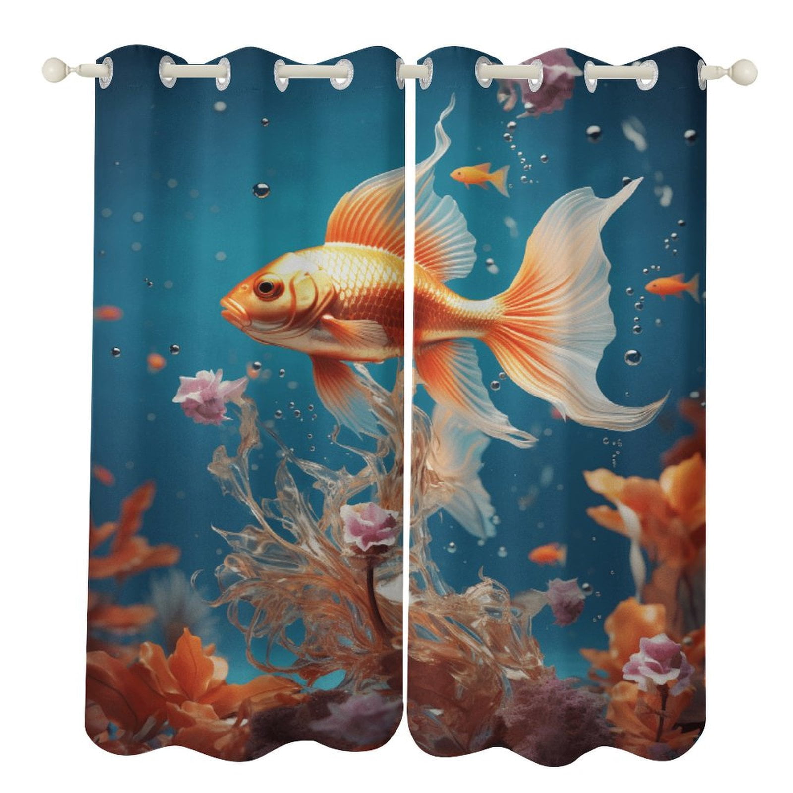 3D Dream Underwater World Fish 2 Panels Curtains for Bedroom Living ...