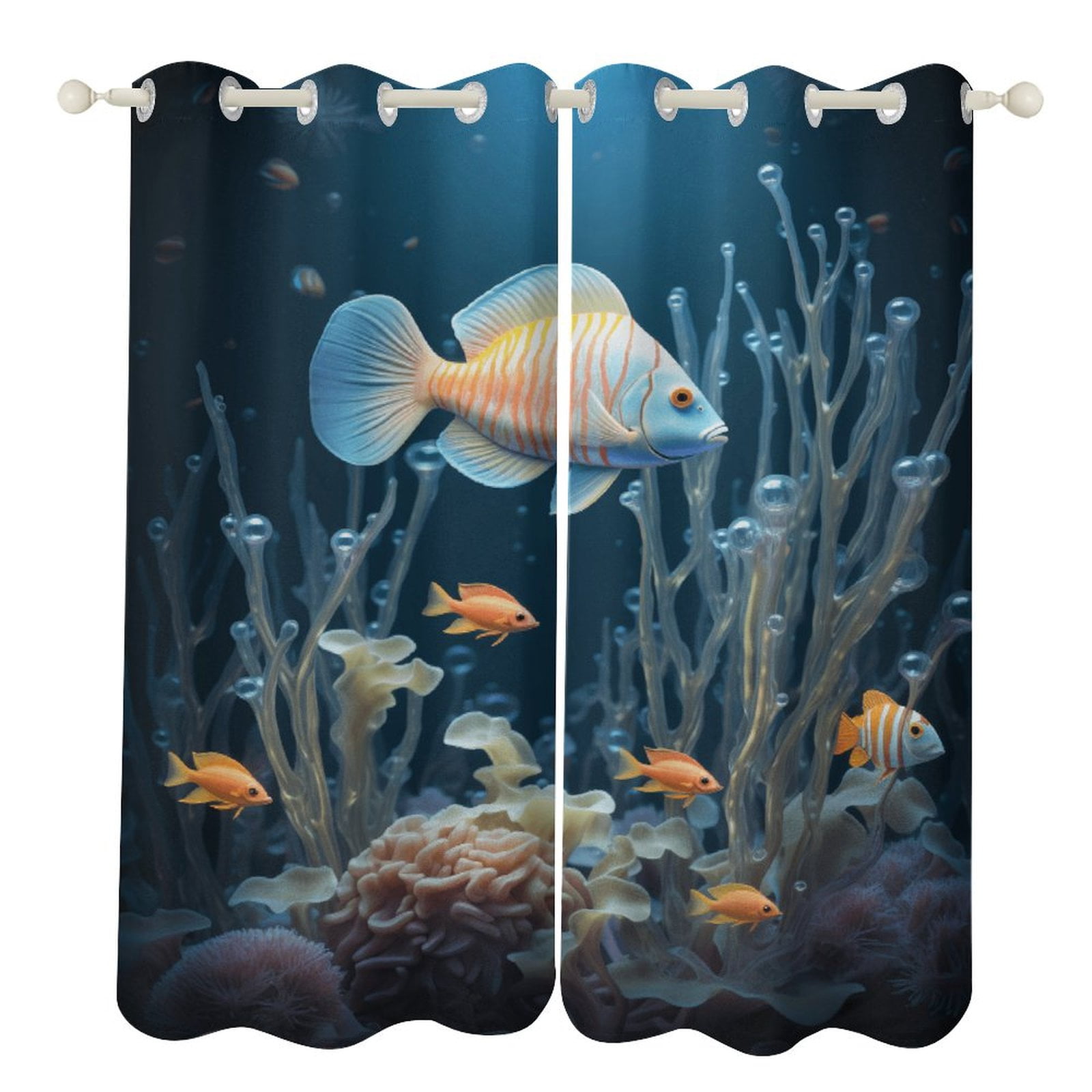 3D Dream Underwater World Fish 2 Panels Curtains for Bedroom Living ...