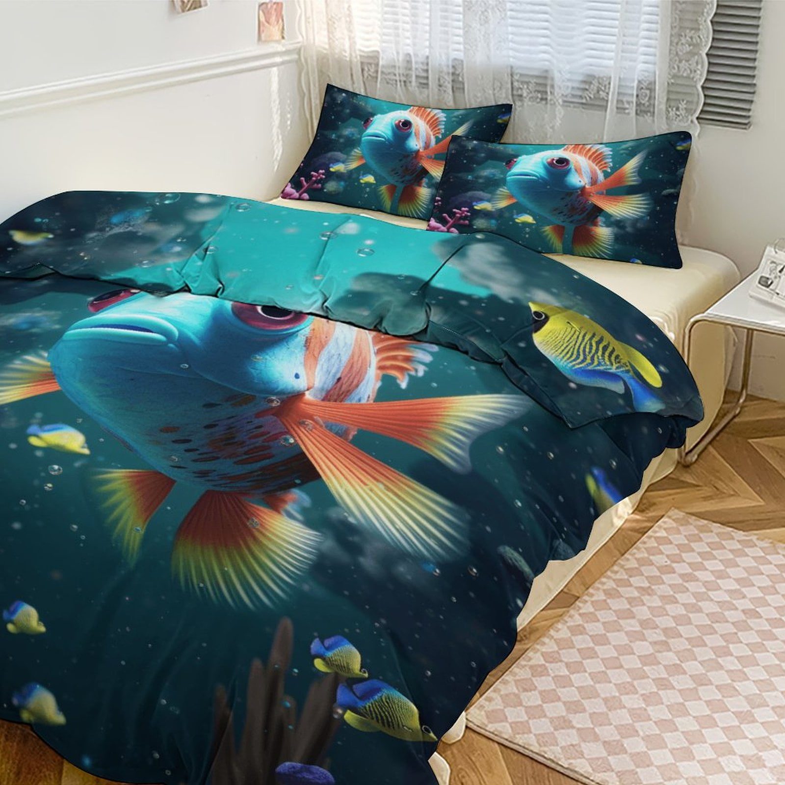 3D Dream Underwater World Fish Bedding Set Couple Bedclothes Pillowcase ...