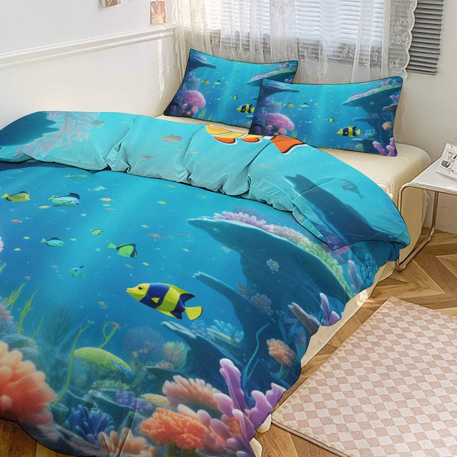 3D Dream Underwater World Fish Bedding Set Couple Bedclothes Pillowcase ...