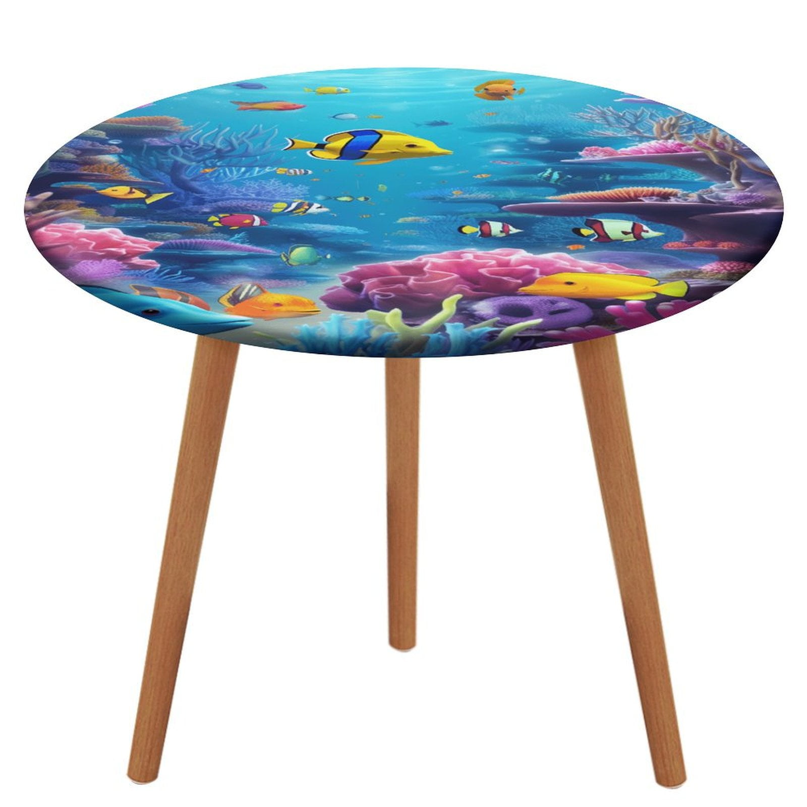 3D Dream Underwater World Fish Round Fitted Tablecloth Elastic Table ...