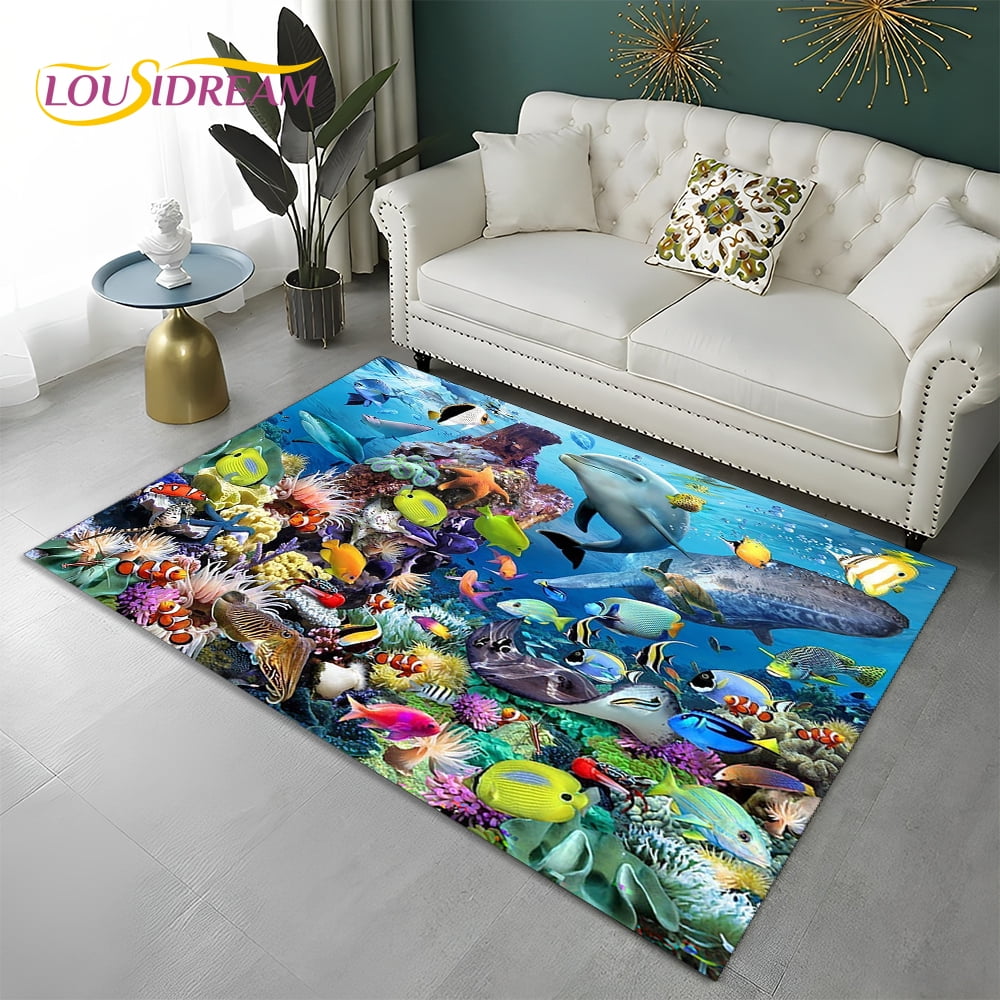 3D Dream Underwater World Fish Seabed Carpet Rug for Home Living Room ...