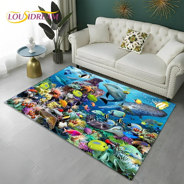 3D Dream Underwater World Fish Seabed Carpet Rug for Home Living Room ...