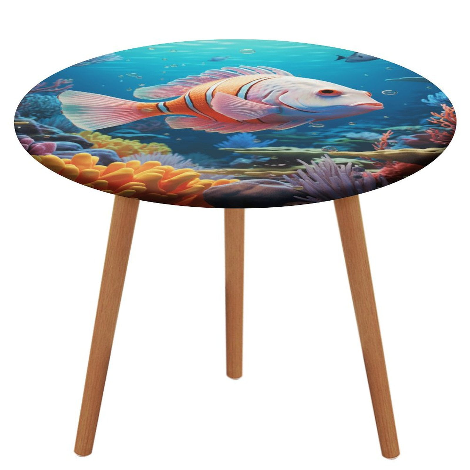 3D Dream Underwater World Fish Tablecloth Round Elastic Fitted ...