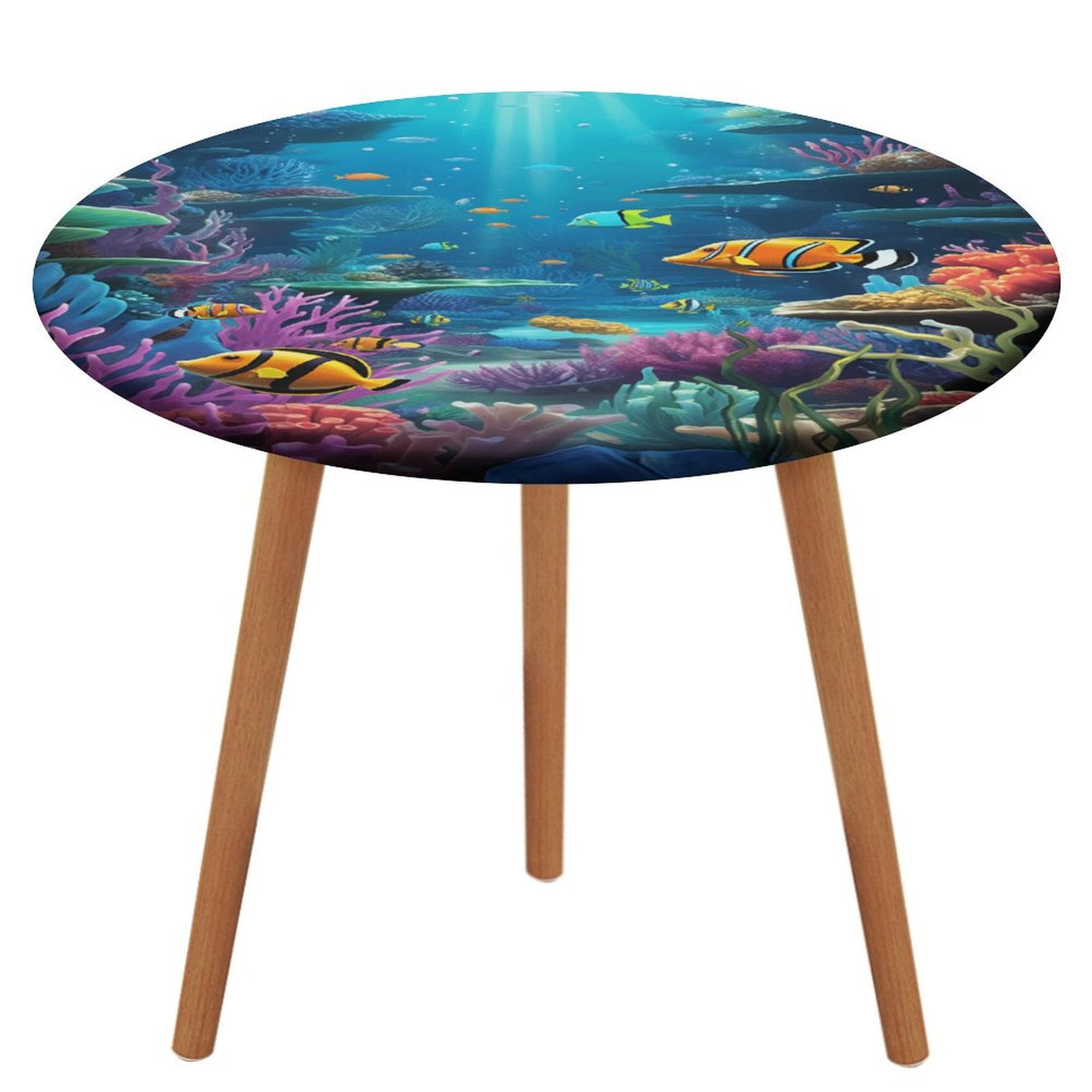 3D Dream Underwater World Fish Tablecloth Round Elastic Fitted ...
