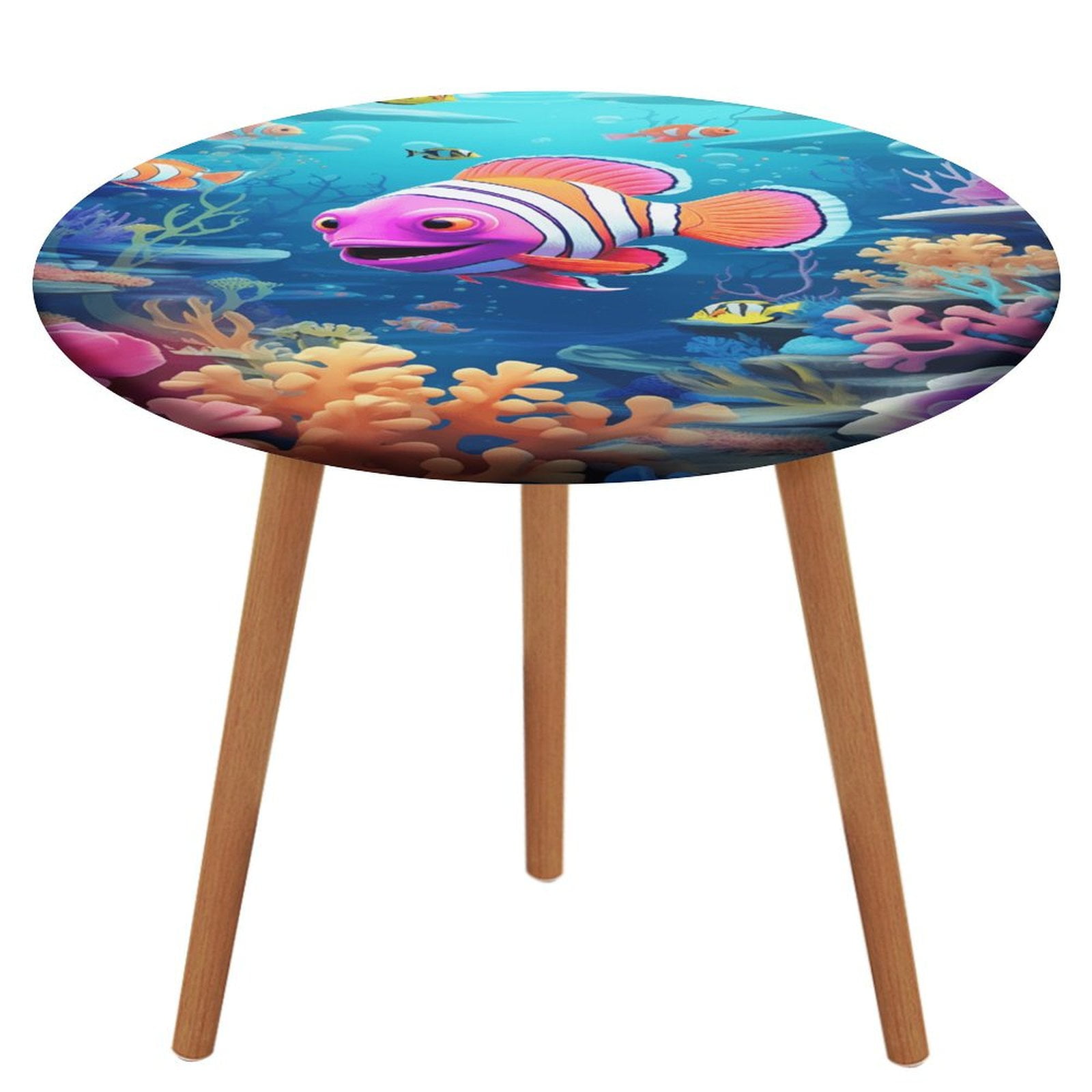 3D Dream Underwater World Fish Tablecloth Round Elastic Fitted ...