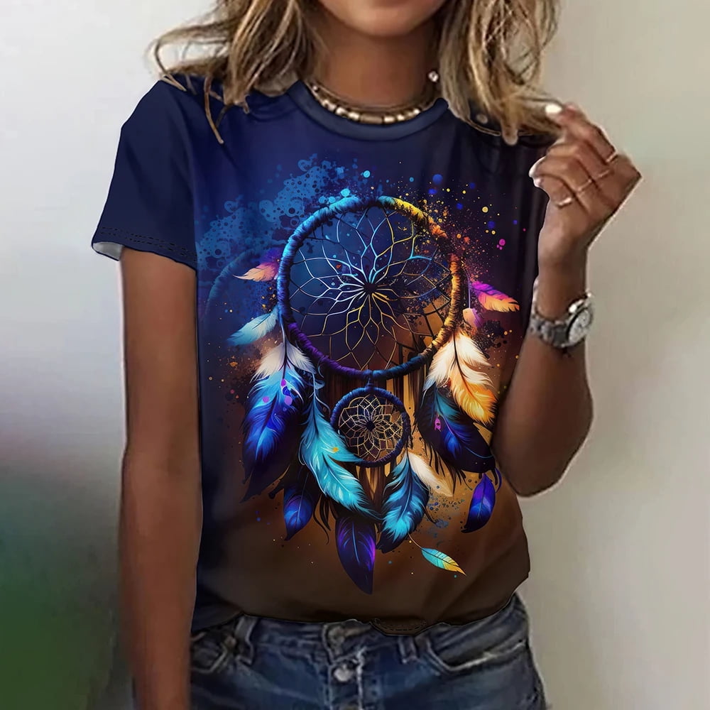 3D Dreamcatcher Pattern Tees Summer Vintage Women's T-shirts Casual ...