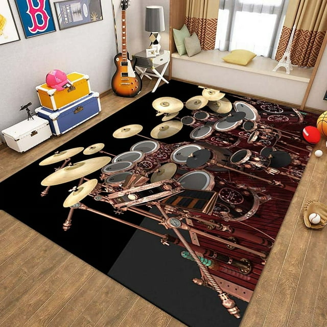3D Drum Kit Music Instruments Area Large Carpet Musical Rock Rug for ...