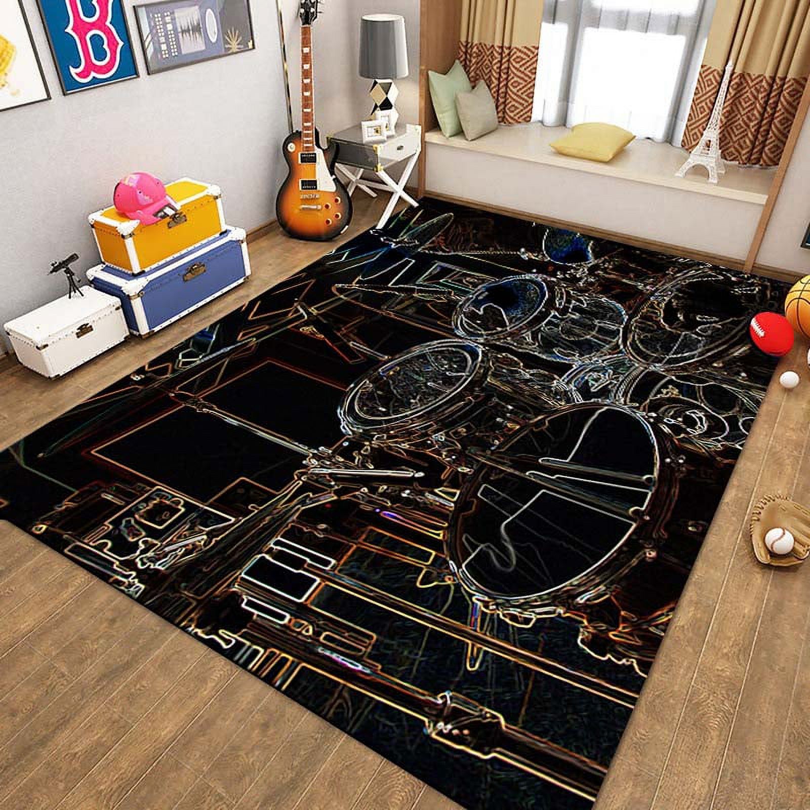 3D Drum Kit Music Instruments Area Large Carpet Musical Rock Rug for ...