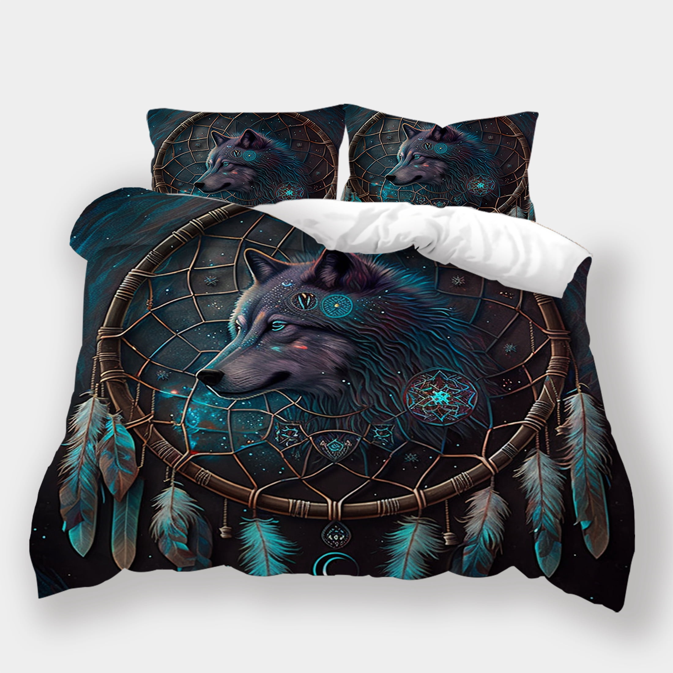 Duve 3D Duvet Cover Set, Wolf Bedding, Microfiber Polyester, California ...