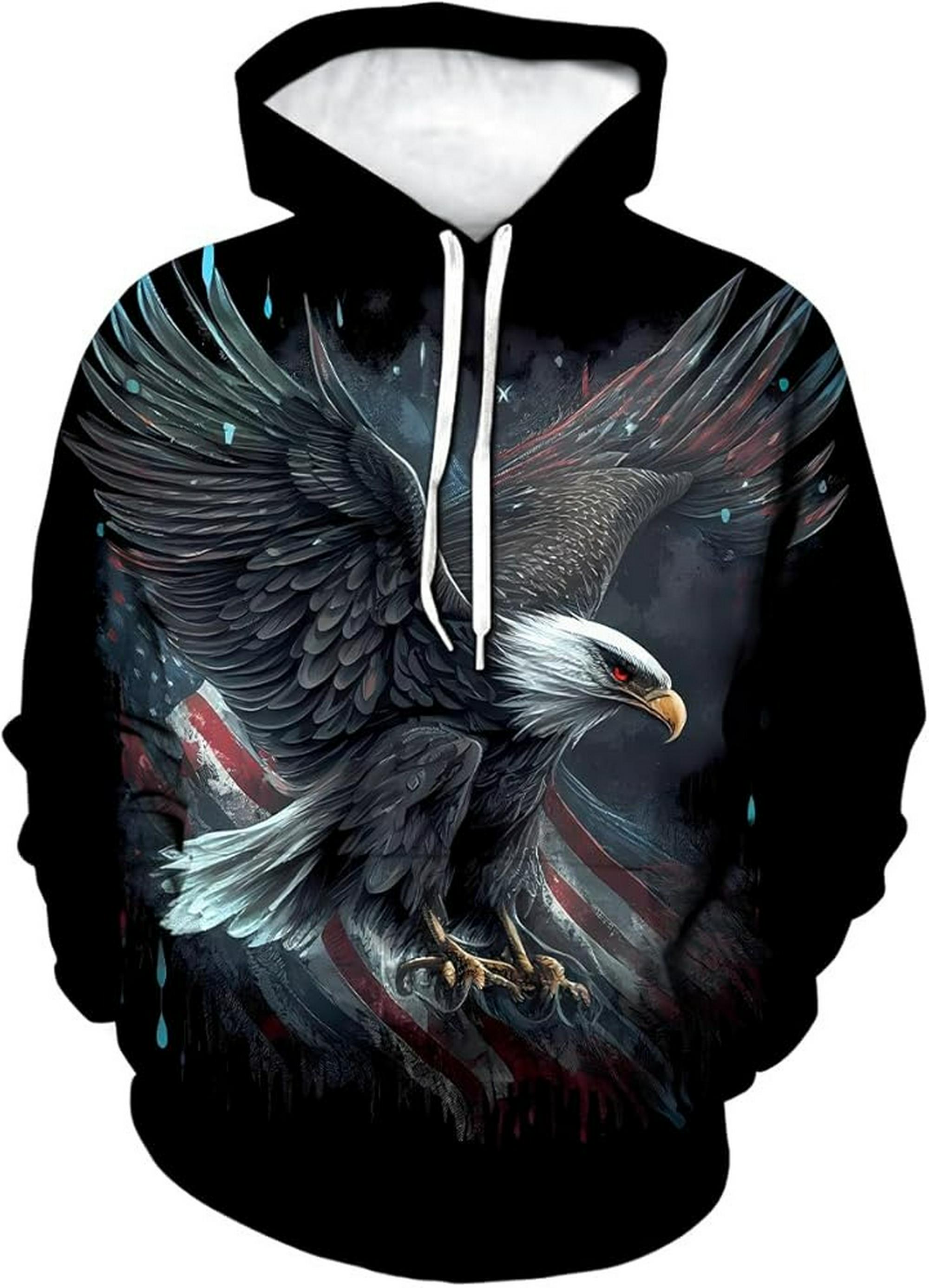 3D Eagle Hoodie - Patriotic Sweatshirt Bold Eagle Design for Freedom ...