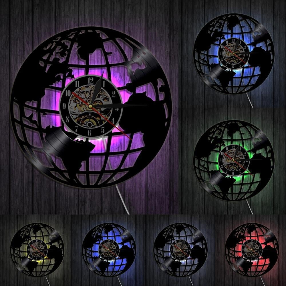3D Earth Wall Clock Globe Map Home Decor Vinyl Record Wall Clock World ...