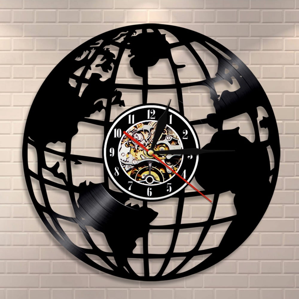 3D Earth Wall Clock Globe Map Home Decor Vinyl Record Wall Clock World ...